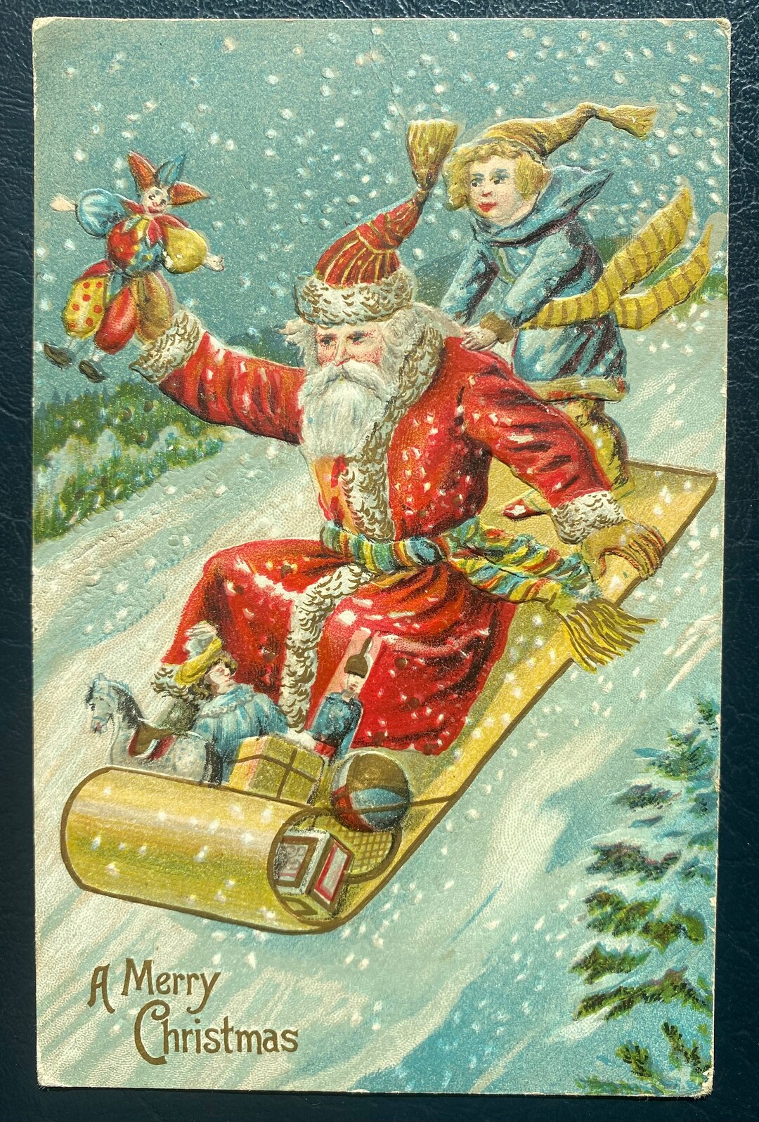 Vintage Rare 1907 German Christmas Postcard Belsnickle Santa Sledding W ...