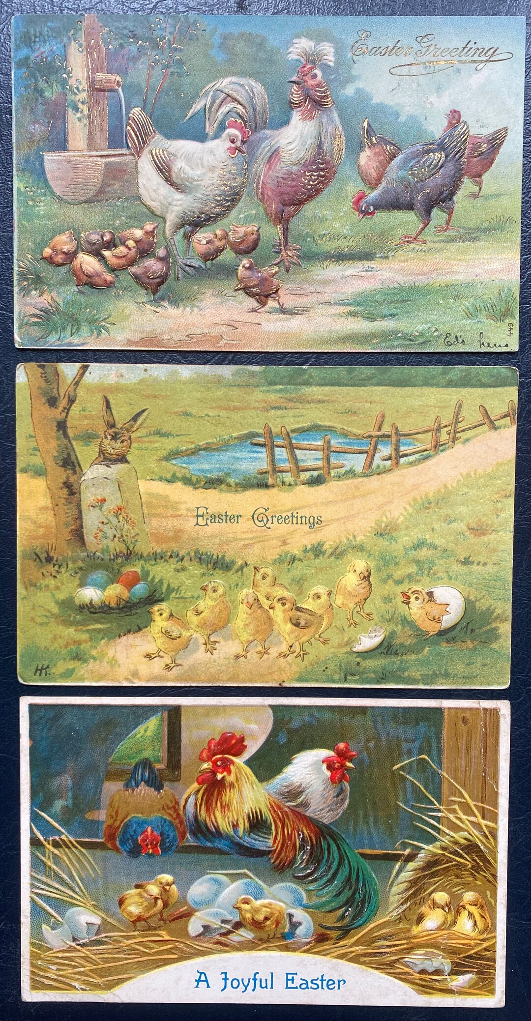 SET of 3 Rare Vintage 1907/13 German Easter Greetings Postcard Rooster ...