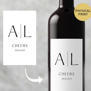 Wedding Monogram Cheers Wine Label, Minimal and Chic, Engaged Wine ...