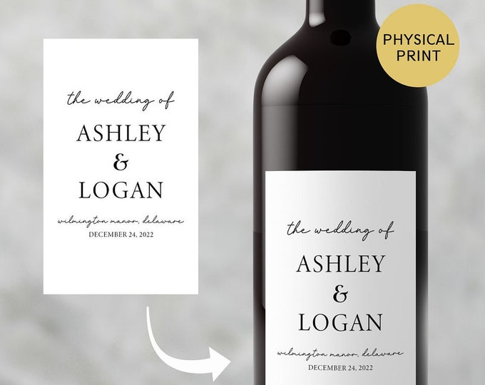 Chic Typography Wedding Wine Label, Personalized Engagement Wine Label ...