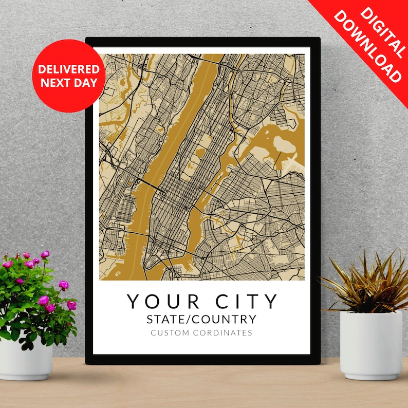 Any City Map Custom Map Poster Any City Any Town - Etsy
