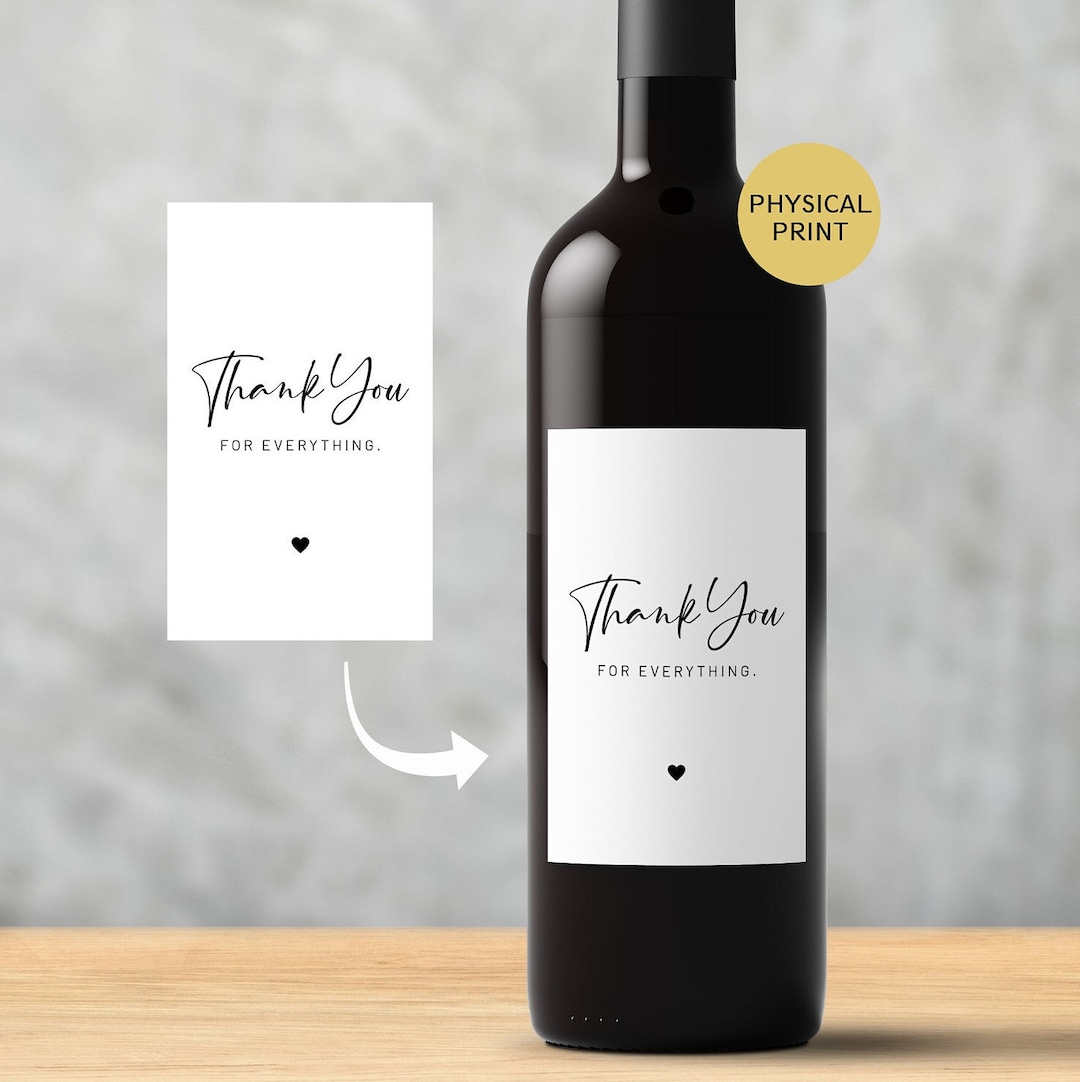 PRINTED Thank You Wine Label, Party Favor Thank You, Thank You Sticker ...