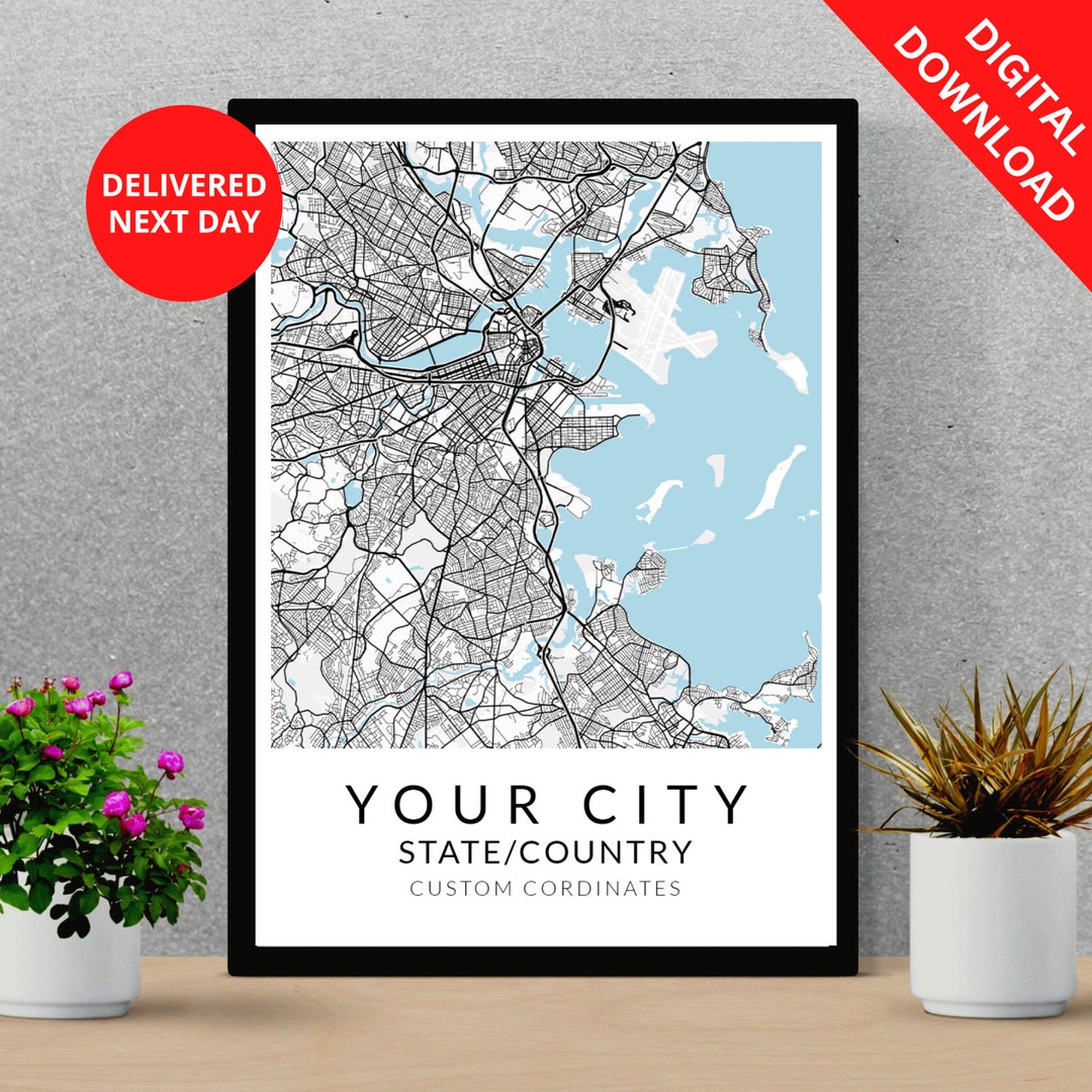 Any City Map, Custom Map Poster, Any City, Any Town, Personalized Map ...