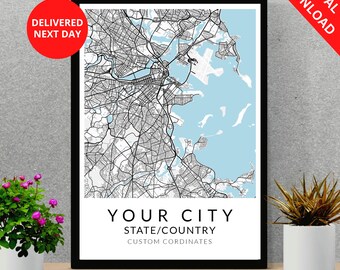 Custom City Map With Street Names Hometown Poster Wall Art Print and ...