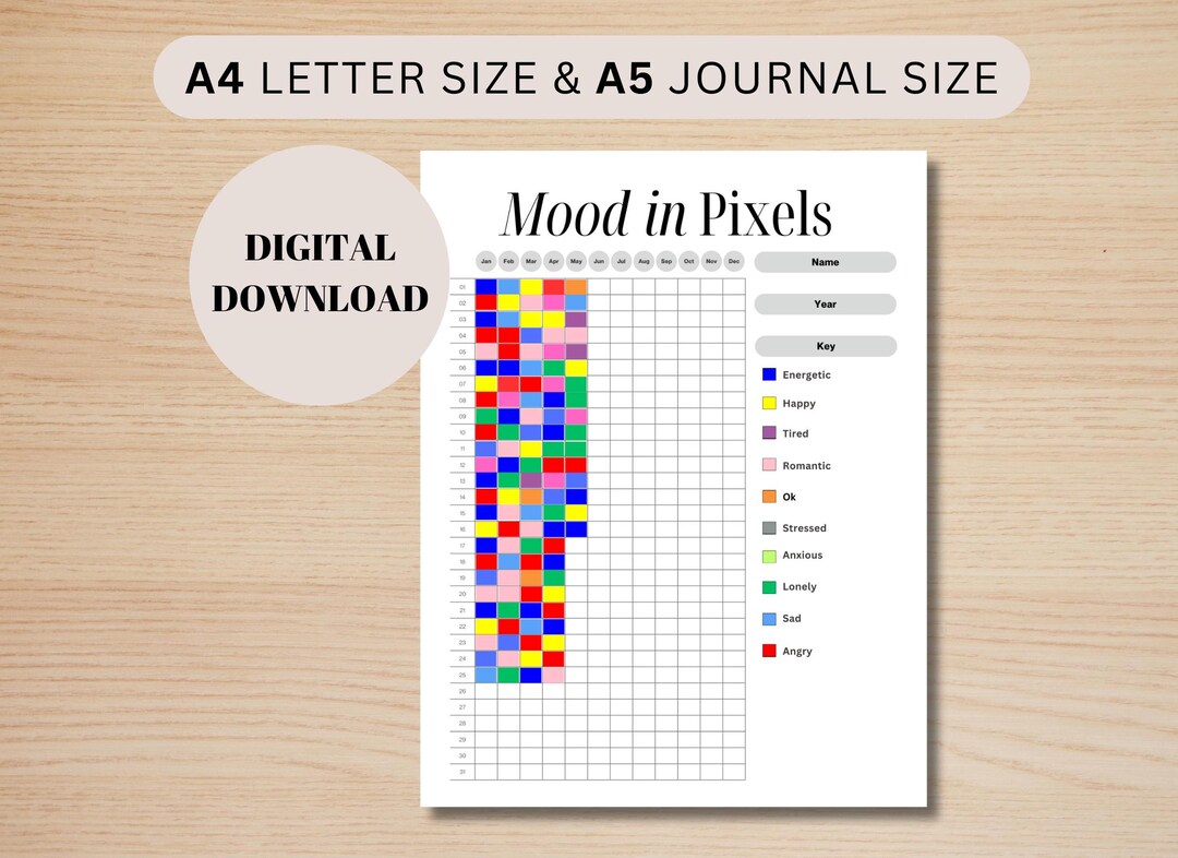 Mood in Pixels, PRINTABLE Journal Page, Daily Feelings Tracker, Journal ...