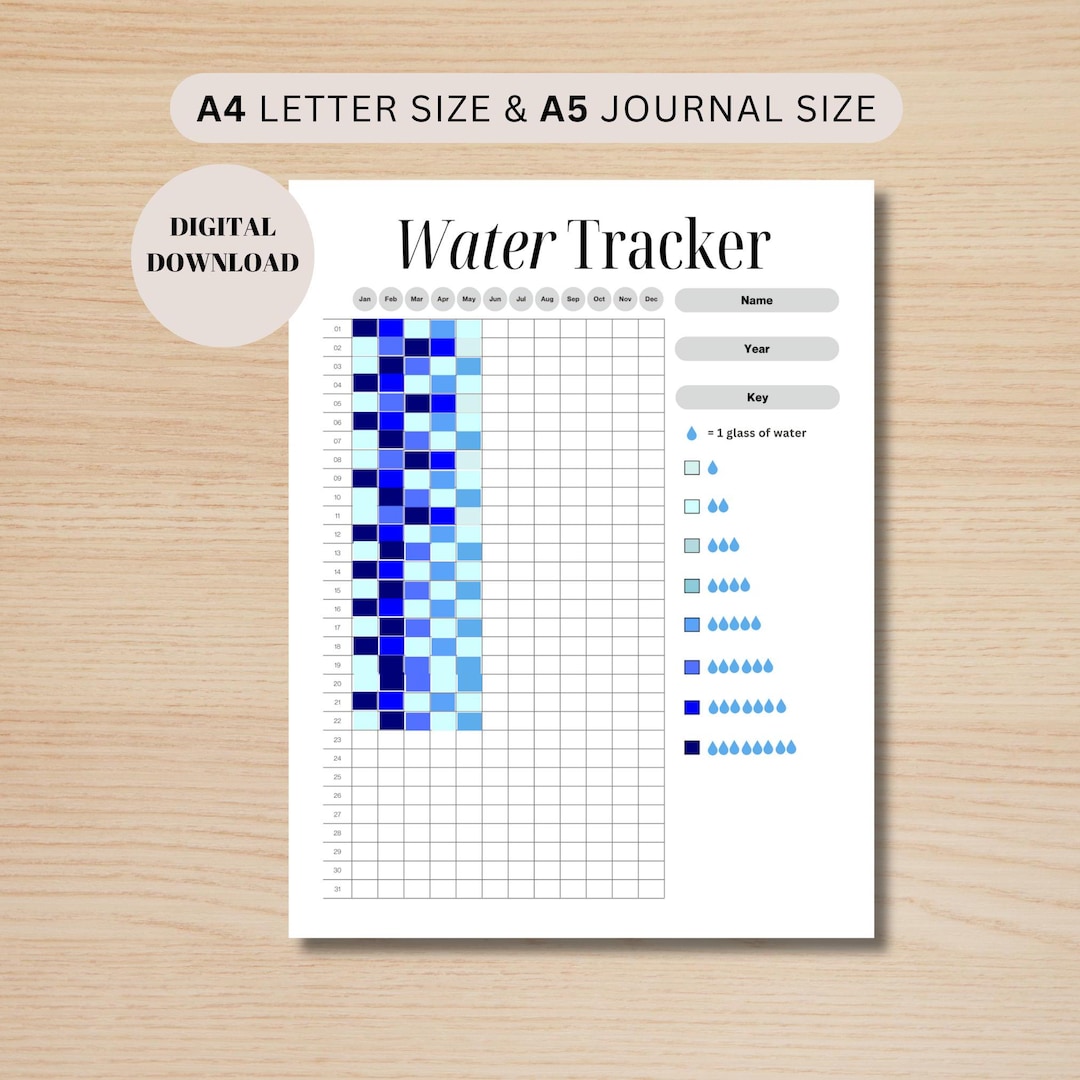 Water Tracker Yearly PRINTABLE Journal Page, Daily Tracker, Yearly ...