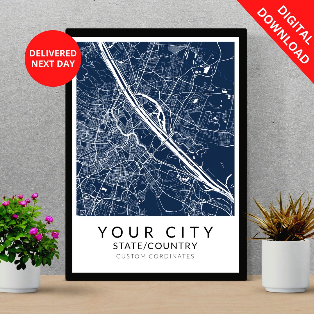 CUSTOM CITY Map, Personalized Map Poster, Printable Map Wall Art ...