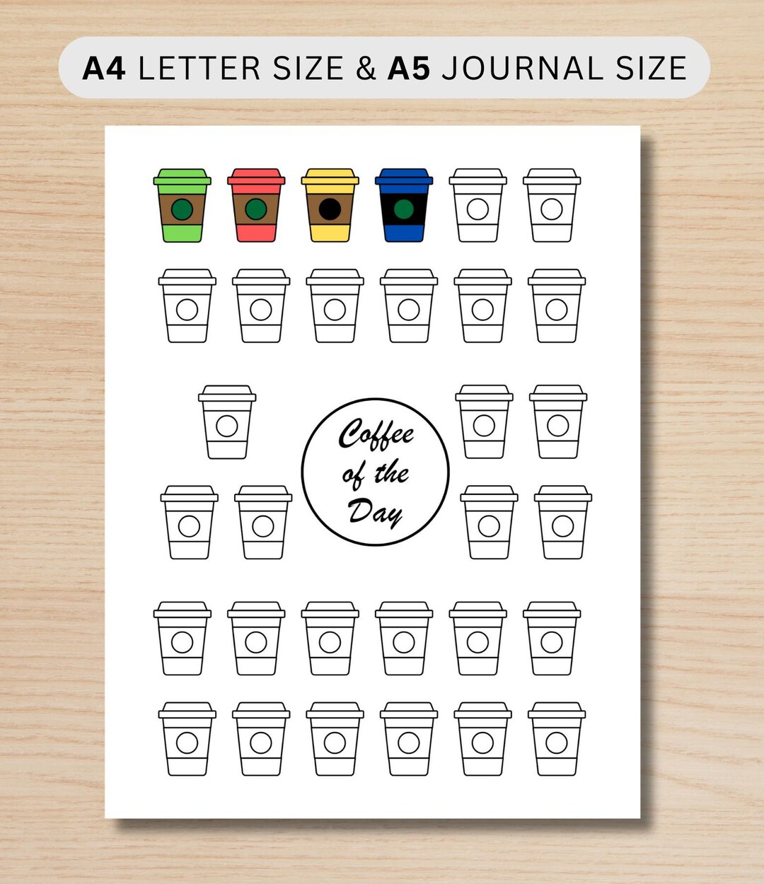 Coffee Cup of the Day, Doodle of the Day PRINTABLE Journal Page ...