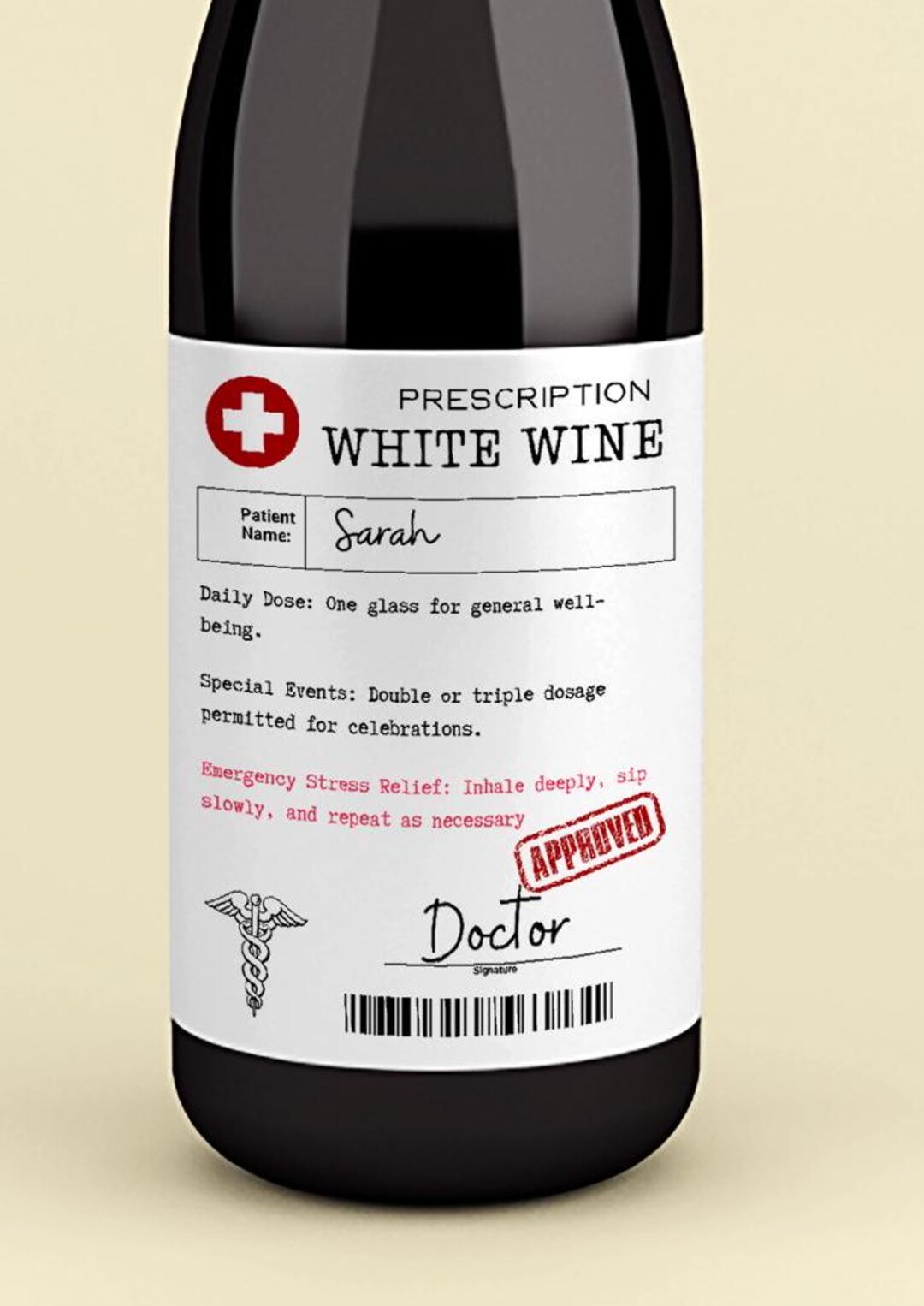Personalized Prescription Wine Label Red White Rose, Custom Wine Label ...