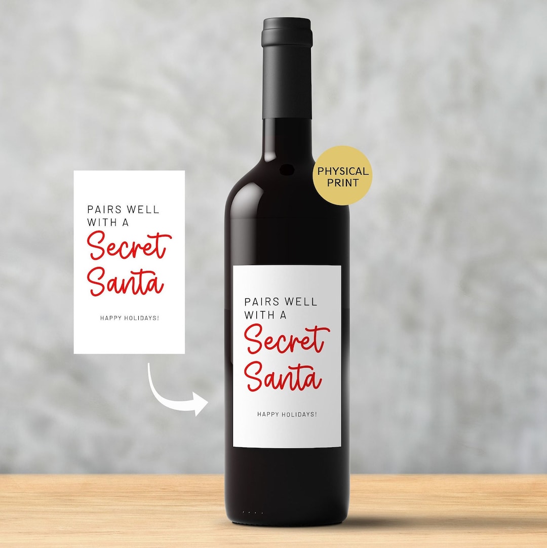 Pairs Well With A Secret Santa Wine Label, Christmas Wine Label ...