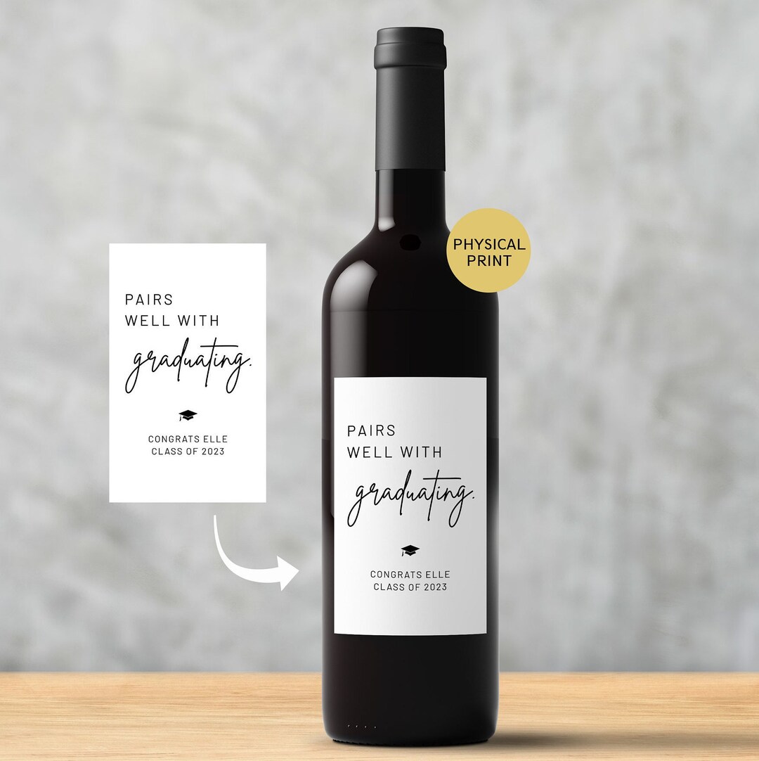 Pairs Well With Graduating, Graduation Gift, Graduation Wine Label ...
