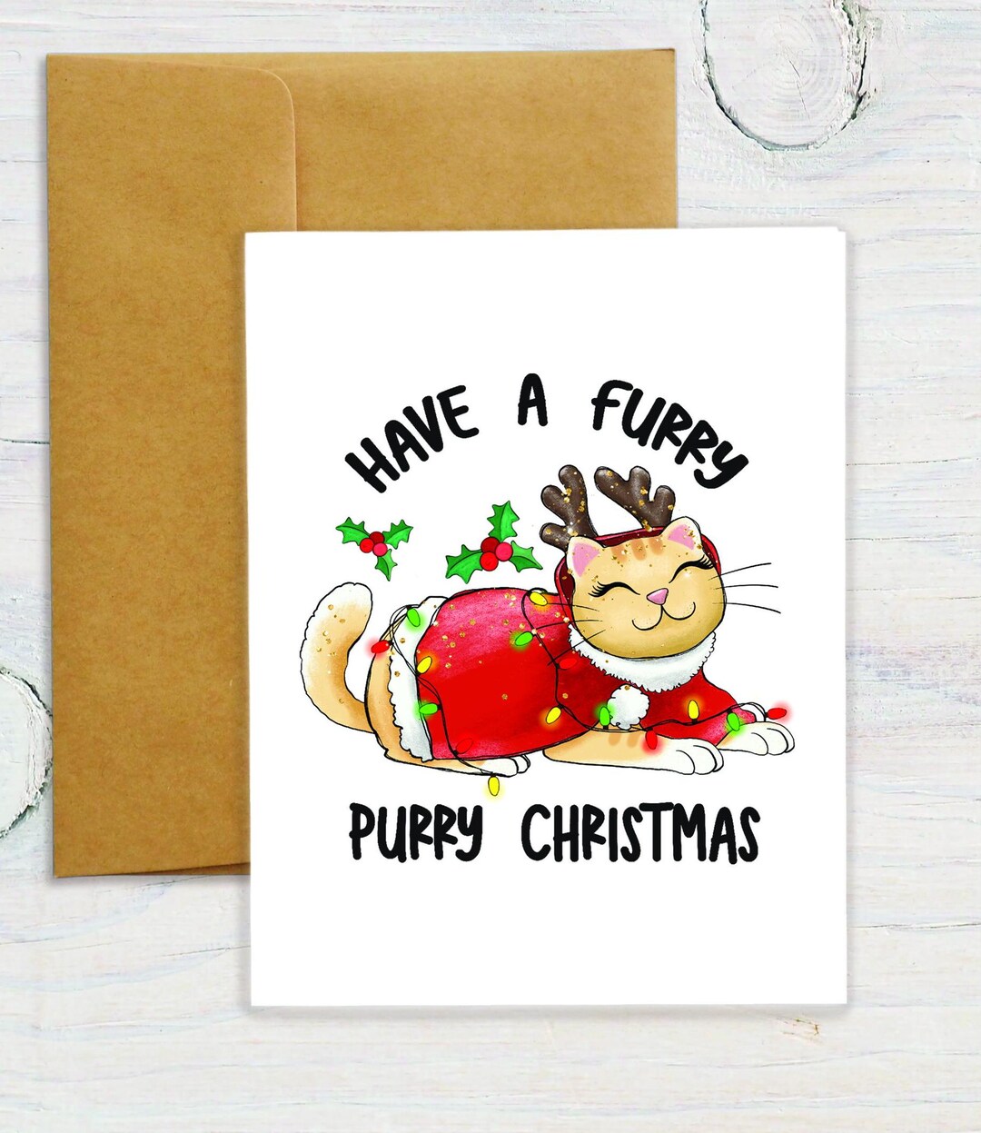Have a Furry Purry Christmas Card, Funny Christmas Card, Holiday Card ...