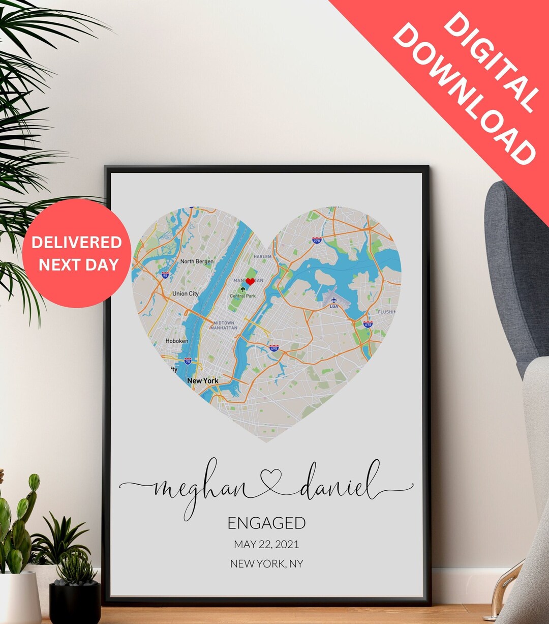 Personalized Heart Map Customized Poster / Custom Map Gift ...