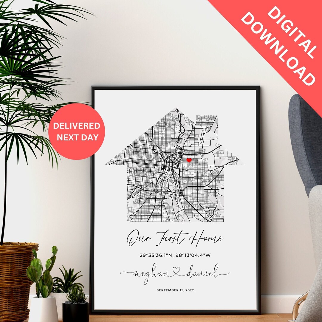 First New Home Gift for Couple House Shaped Map Poster Custom City Map ...