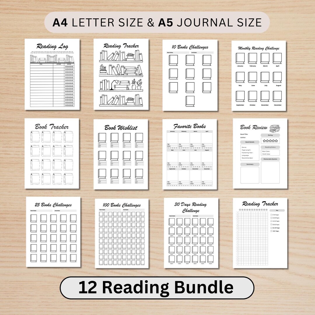 Reading Trackers Bundle PRINTABLE Journal Pages, Digital Planner Pages ...