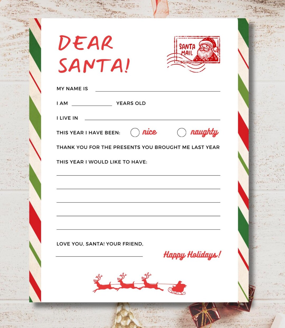 Printable Letter to Santa, Santa Letter DIY, Kids Christmas List ...