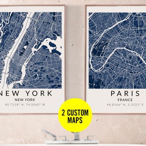 Custom Map Set of 2 Any City Map, Any City Map, Custom Map Poster ...