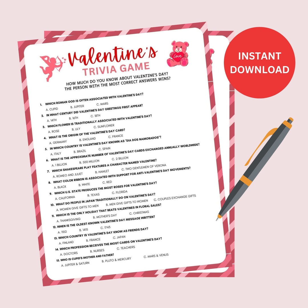 Valentines Day Trivia Game, Valentine Day Party Game for Kids ...