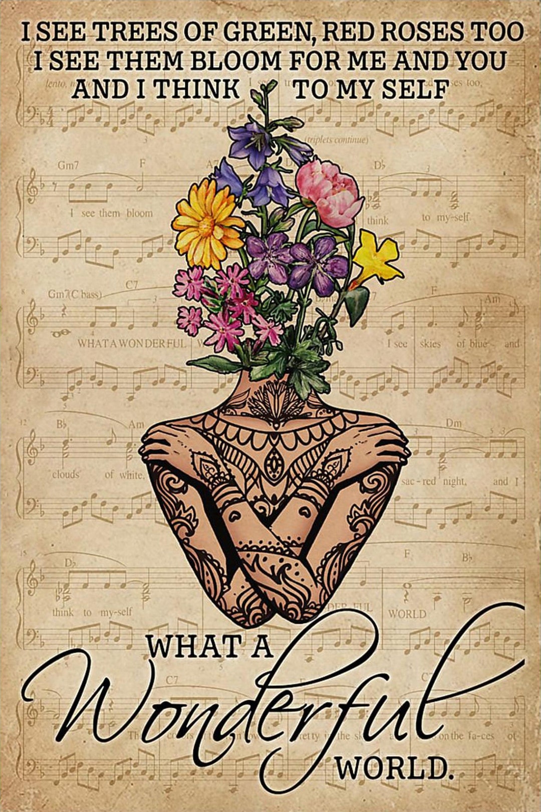 Music Sheet Yoga I See Trees of Green, Red Roses Too Vintage Home Decor ...