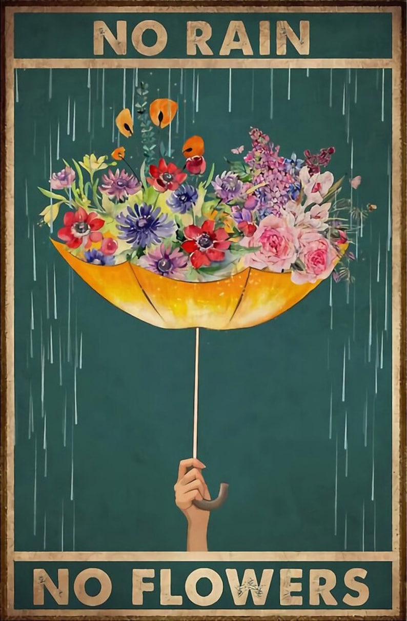 Flower Umbrella No Rain No Flowers Vintage Poster Home Decor Wall Decor ...