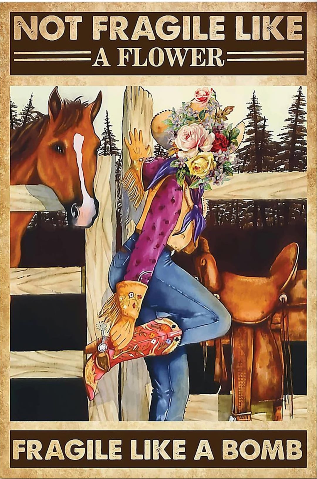 Fragile Like A Bomb Poster, Reiten Poster, Wand Kunst, Cowgirl Geschenk ...