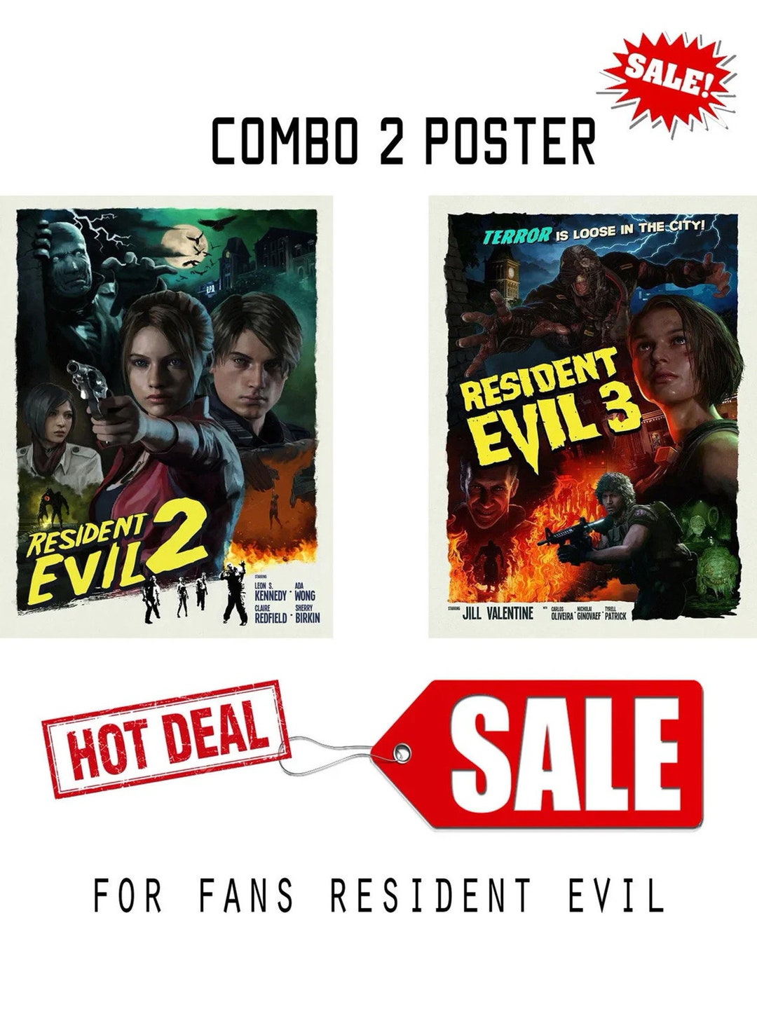 Set of 2 Resident Evil 2, 3 Poster Home Decor Decoración de pared ...