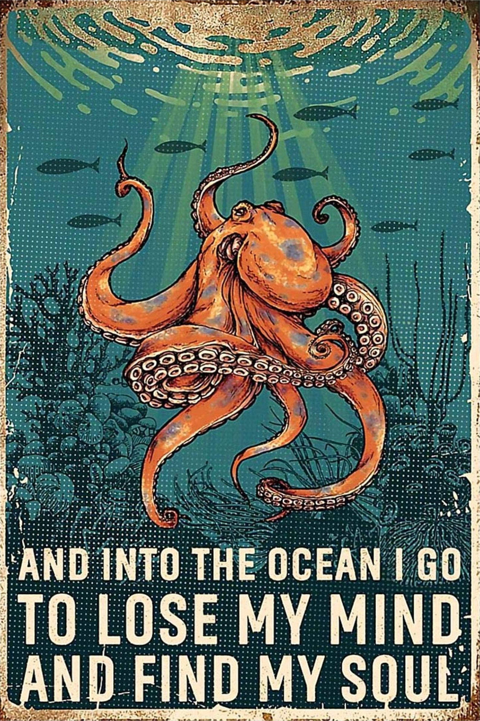 Octopus Retro and Into the Ocean I Go to Lose My Mind and Find - Etsy
