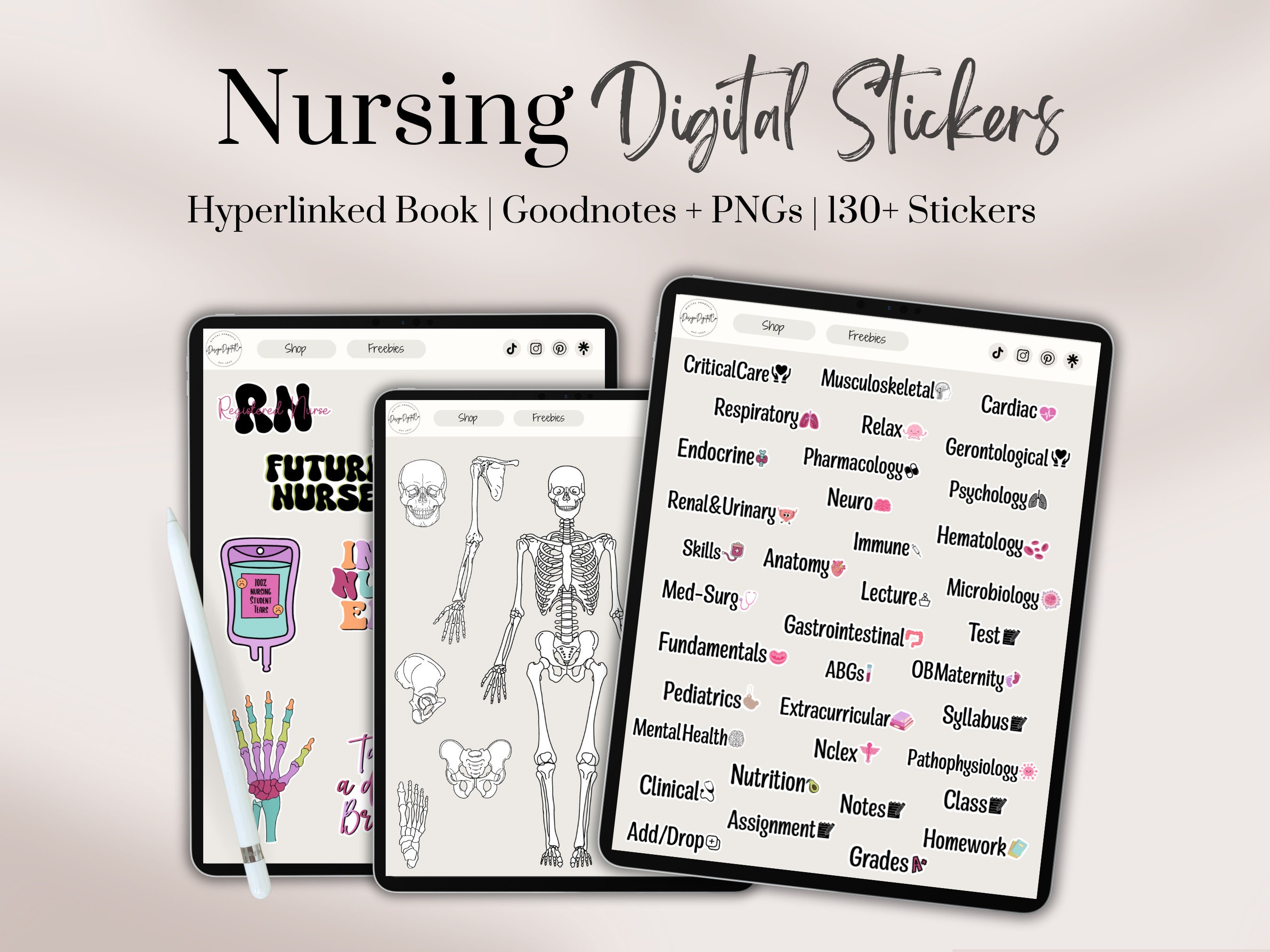 Nursing Digital Stickers, Nursing Stickers for Planner, Nursing Student ...