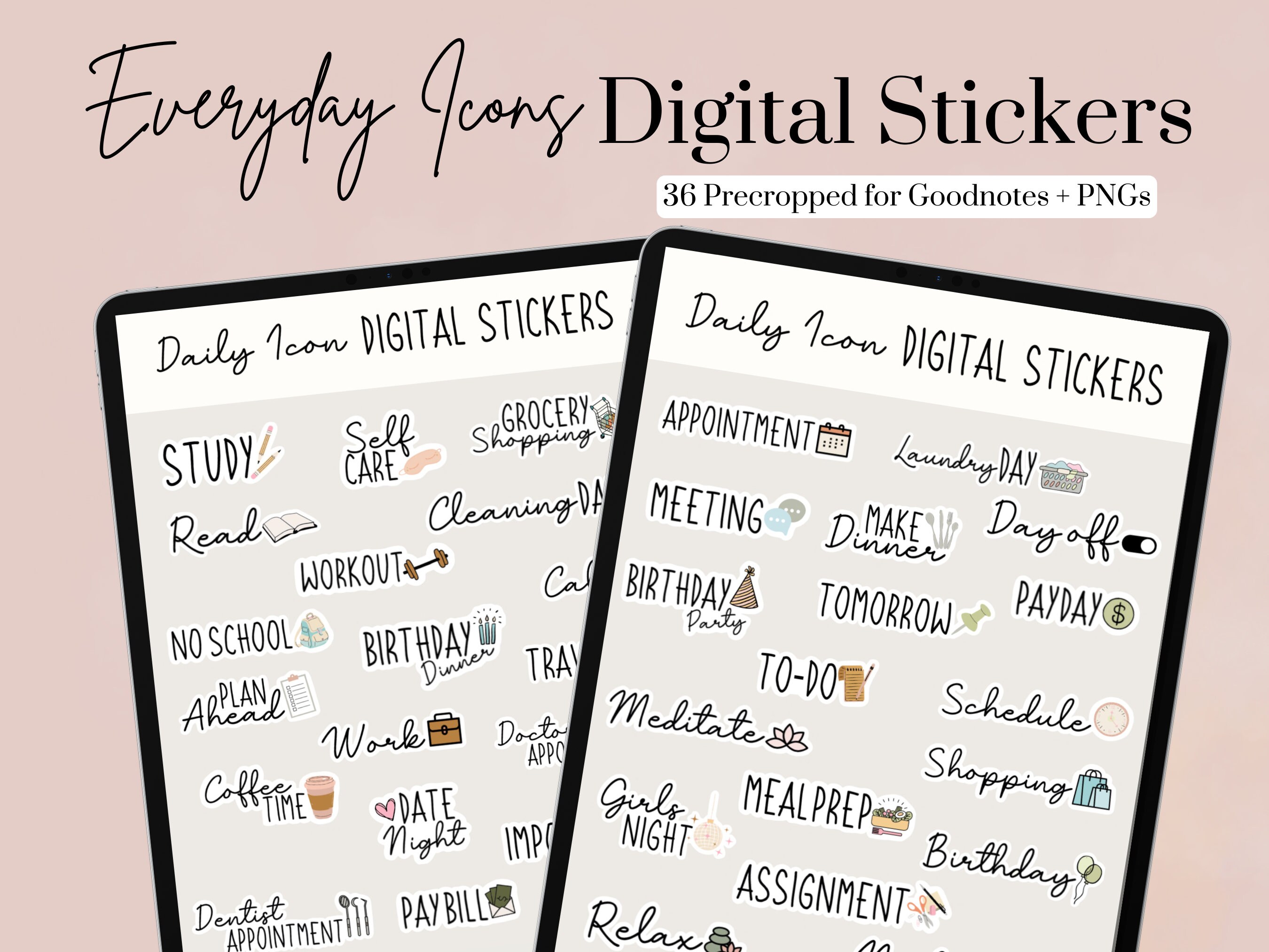 Everyday Life Stickers Daily Icons Stickers Goodnotes - Etsy