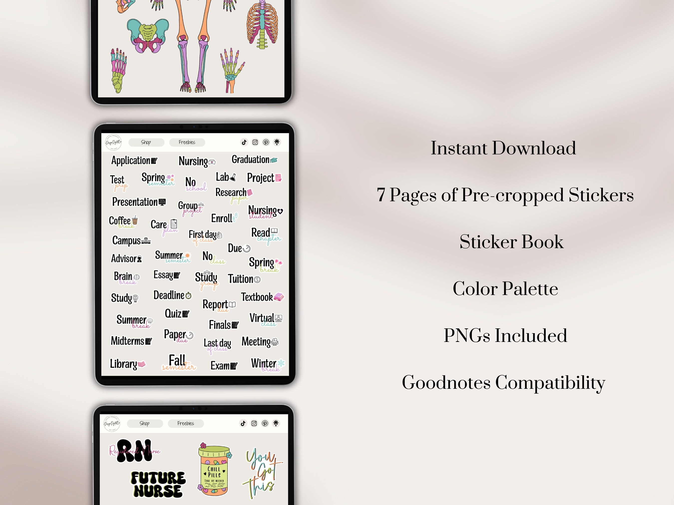 Nursing Digital Stickers, Nursing Stickers for Planner, Nursing Student ...