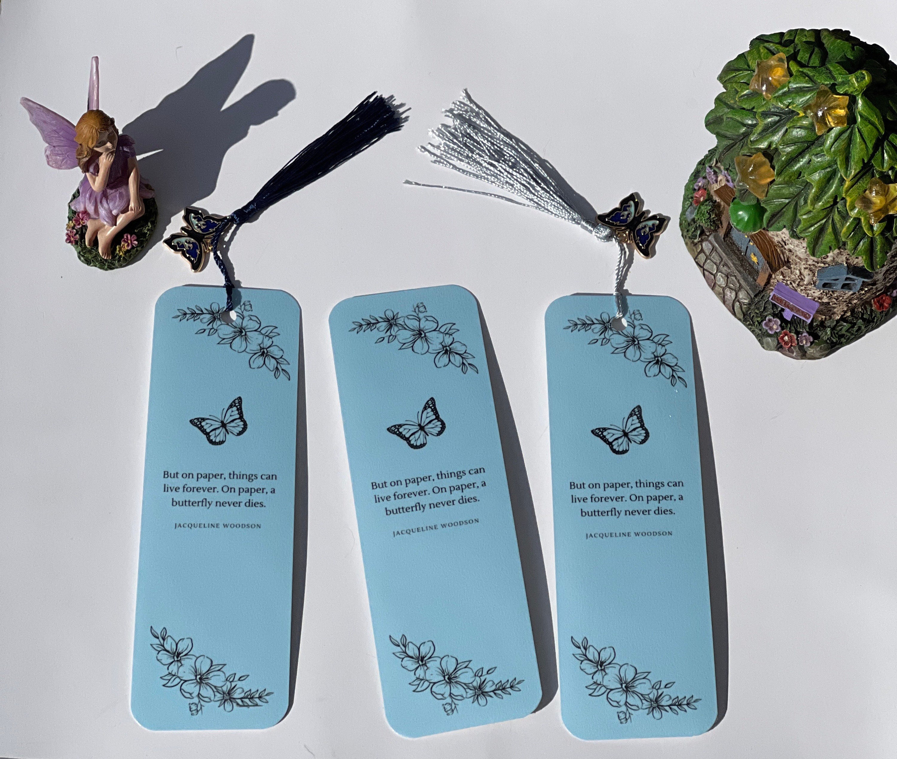 Blue Butterfly Bookmark With Charm Quote Saying Tassel With - Etsy