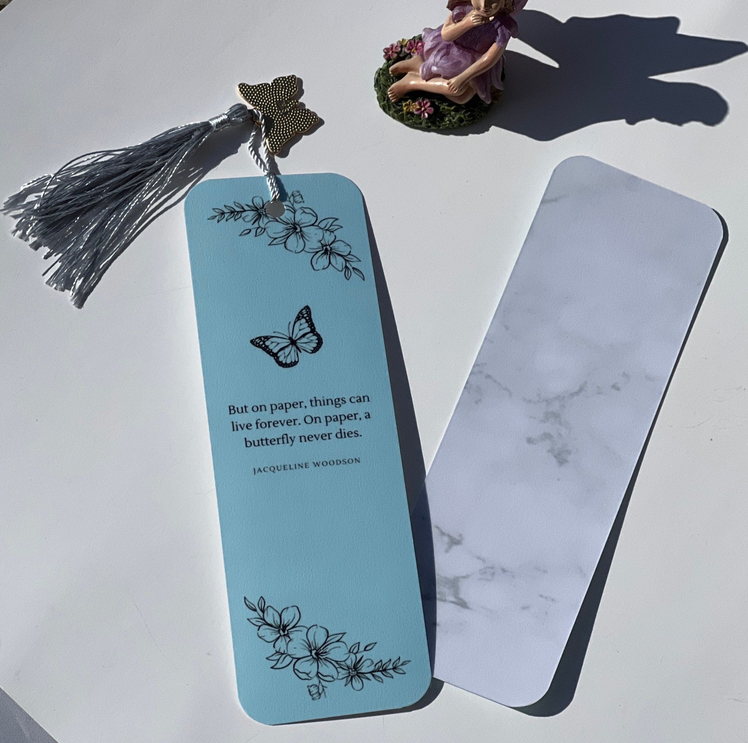 Blue Butterfly Bookmark With Charm Quote Saying Tassel With - Etsy