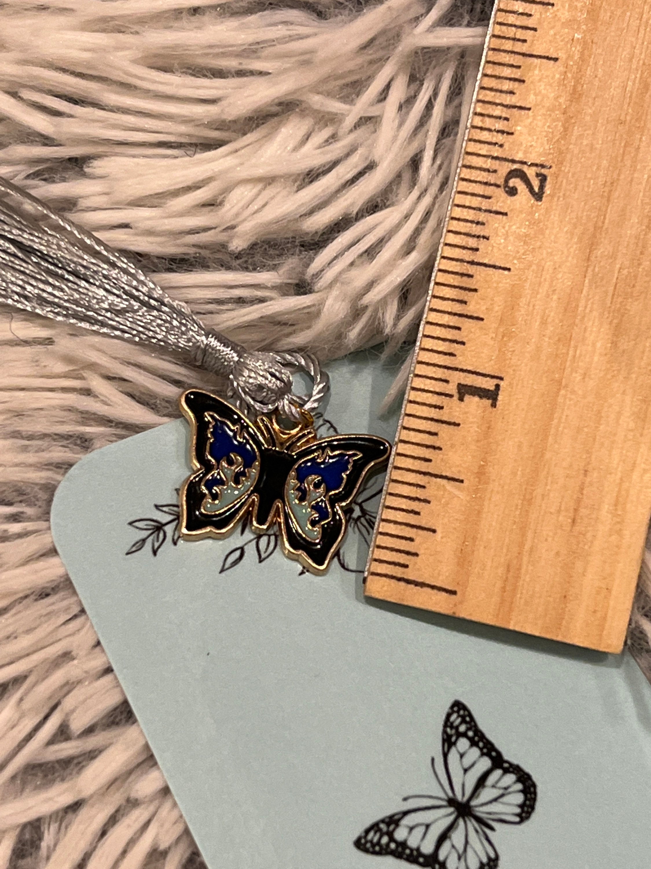Blue Butterfly Bookmark With Charm Quote Saying Tassel With - Etsy