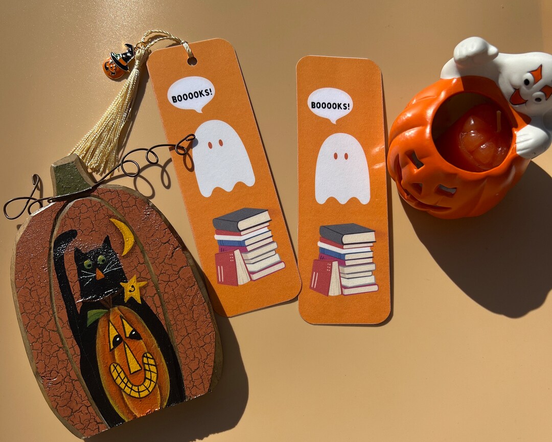 Halloween Spooky Bookmark| Tassel With Charm| Ghosts| Pile of Books ...