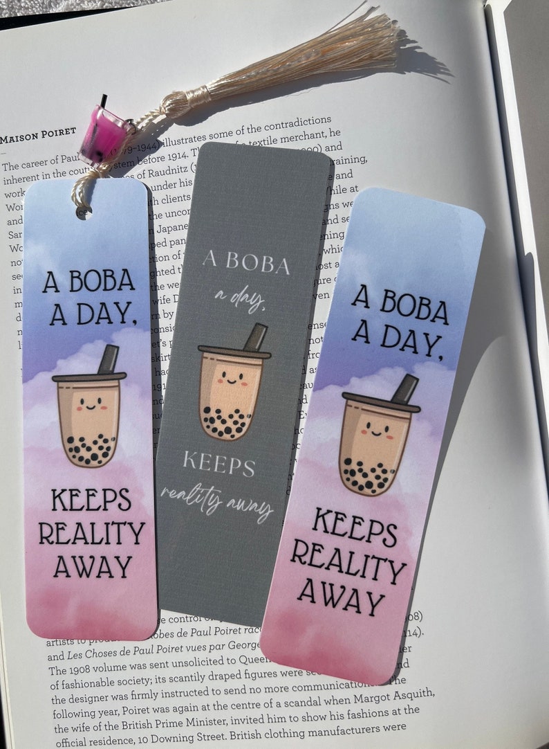 Boba Bookmarks| Tapioca| Milk Tea| Pink|bookish Gifts|cute Bookmarks ...