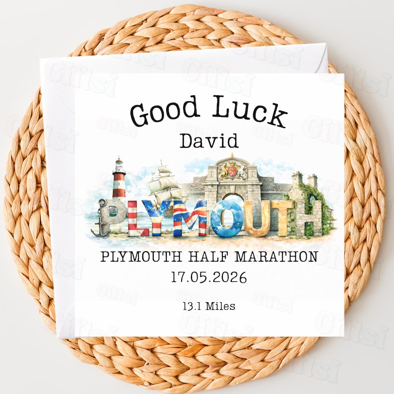 Personalised Plymouth Half Marathon Card | Good Luck Running Card ...