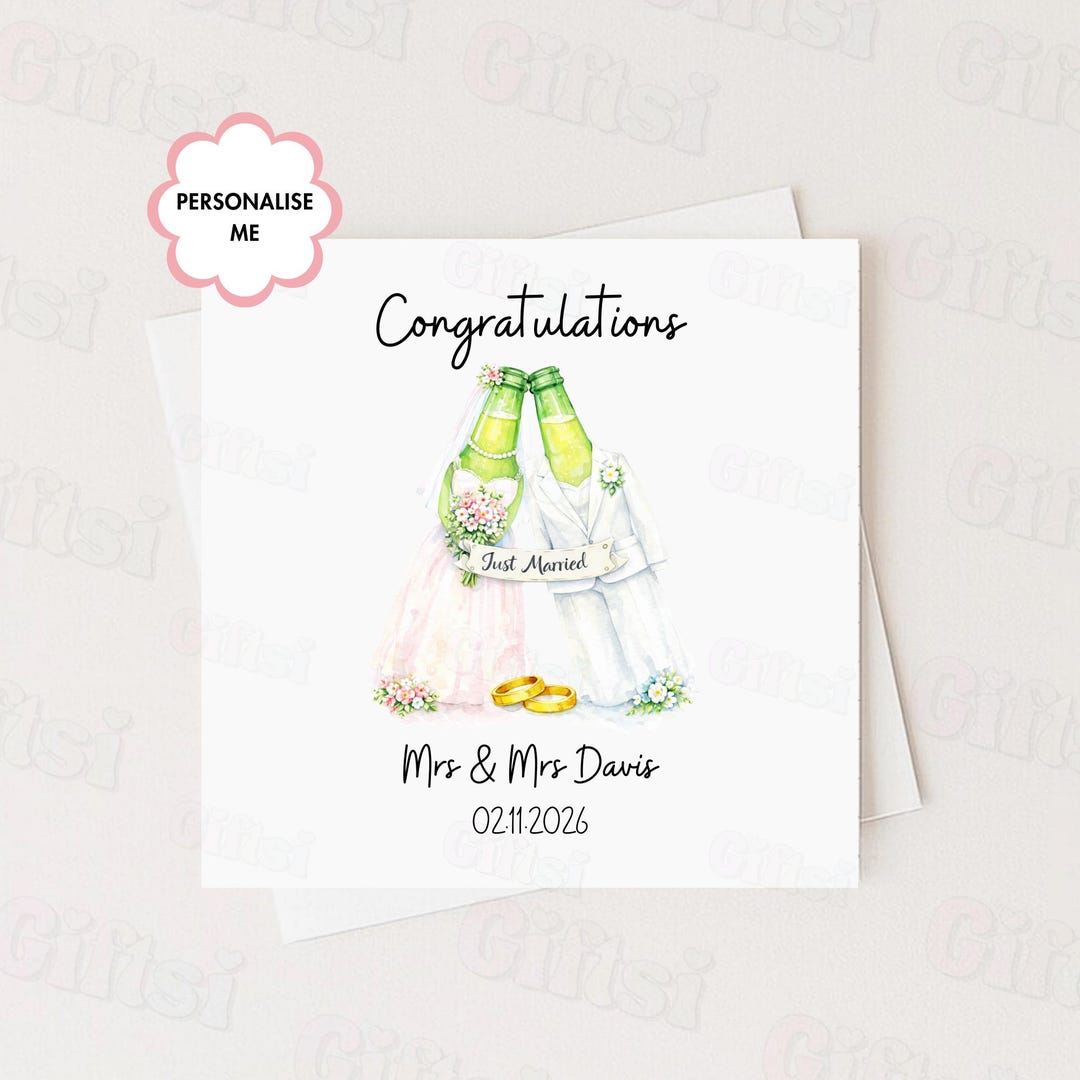 Personalised Wedding Congratulations Card, Mrs and Mrs Custom Names ...