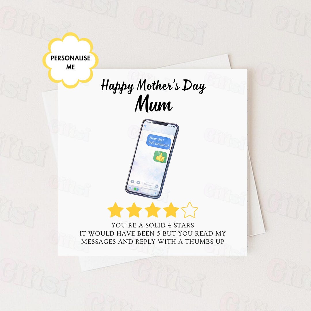 Funny Personalised Mother’s Day Card, Thumbs up Text Reply Joke, for ...