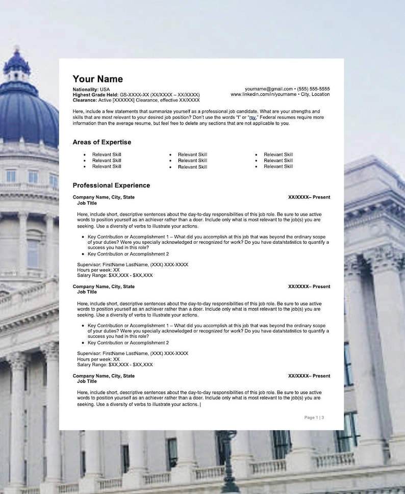 Simple Professional Ats-friendly FEDERAL Resume Template Government ...