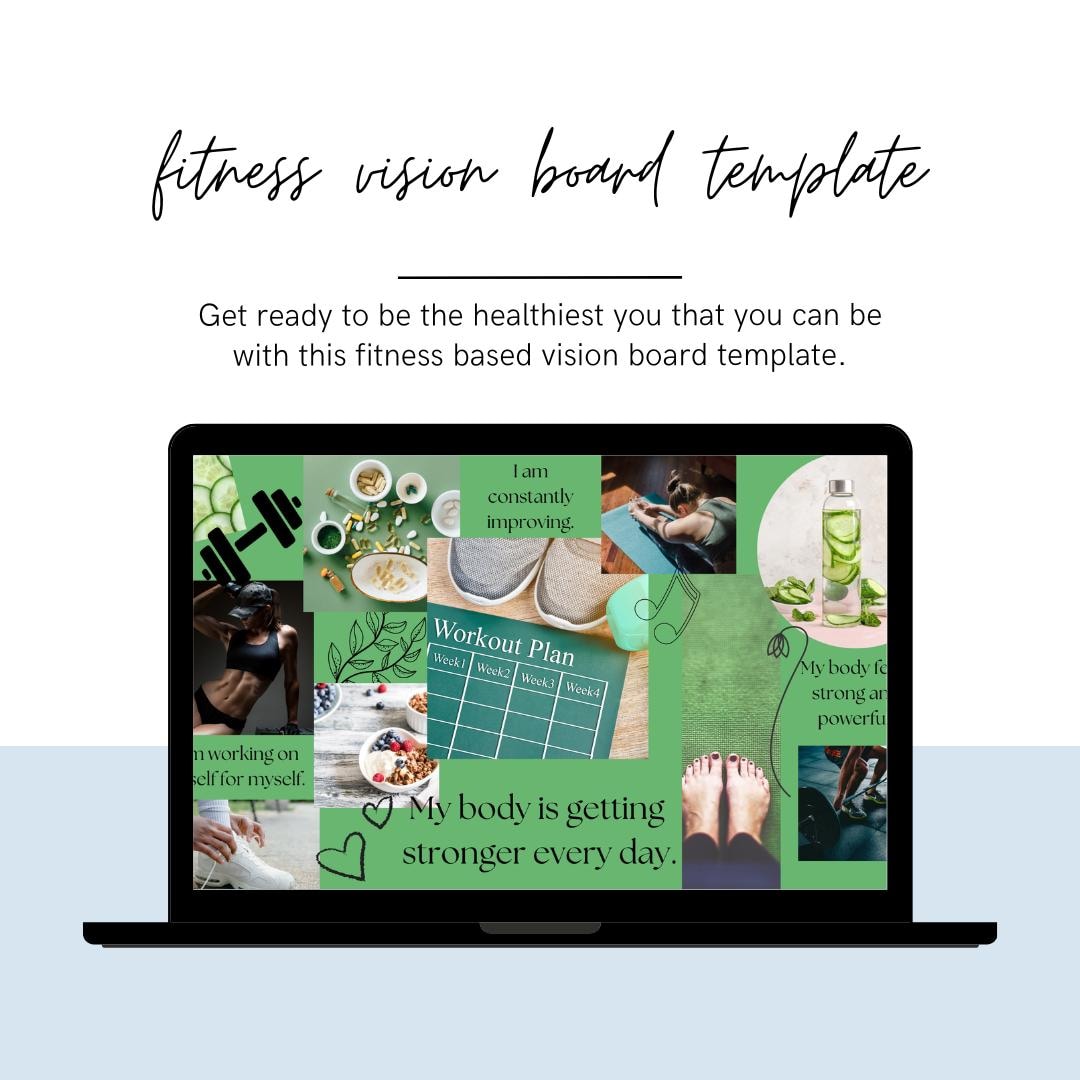 Fitness Vision Board Template – Editable Canva Planner for Health and ...