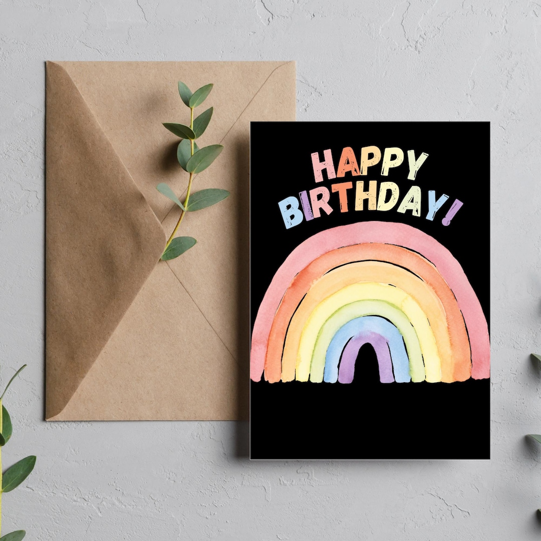 Watercolor Rainbow Birthday Card - Digital Download (white & Black ...