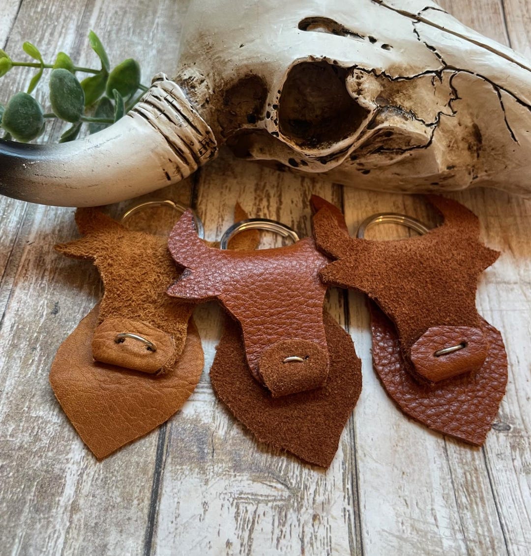 Bull Cow Steer Leather Key Chain Western Key Ring Keychain - Etsy