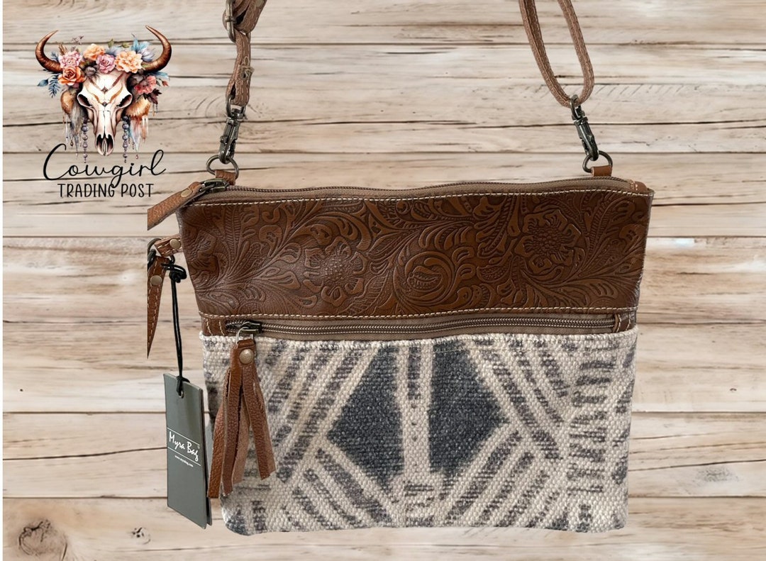 Myra Bag Crossbody Canvas and Leather Western Shoulder Purse Pastel - Etsy