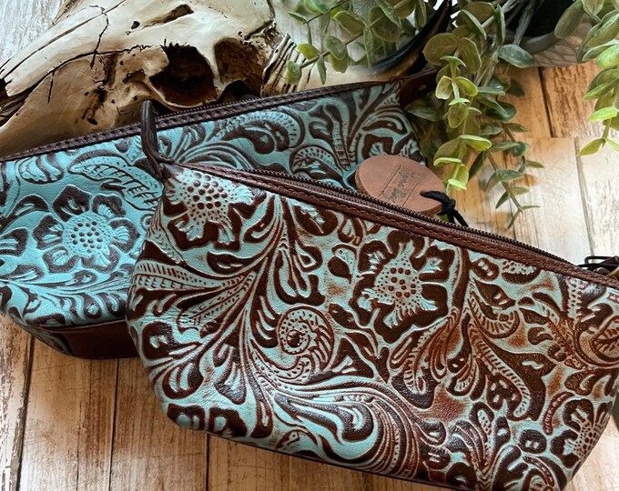 Myra Bag Small Pouch Tooled Leather Makeup Bag Travel Bag - Etsy