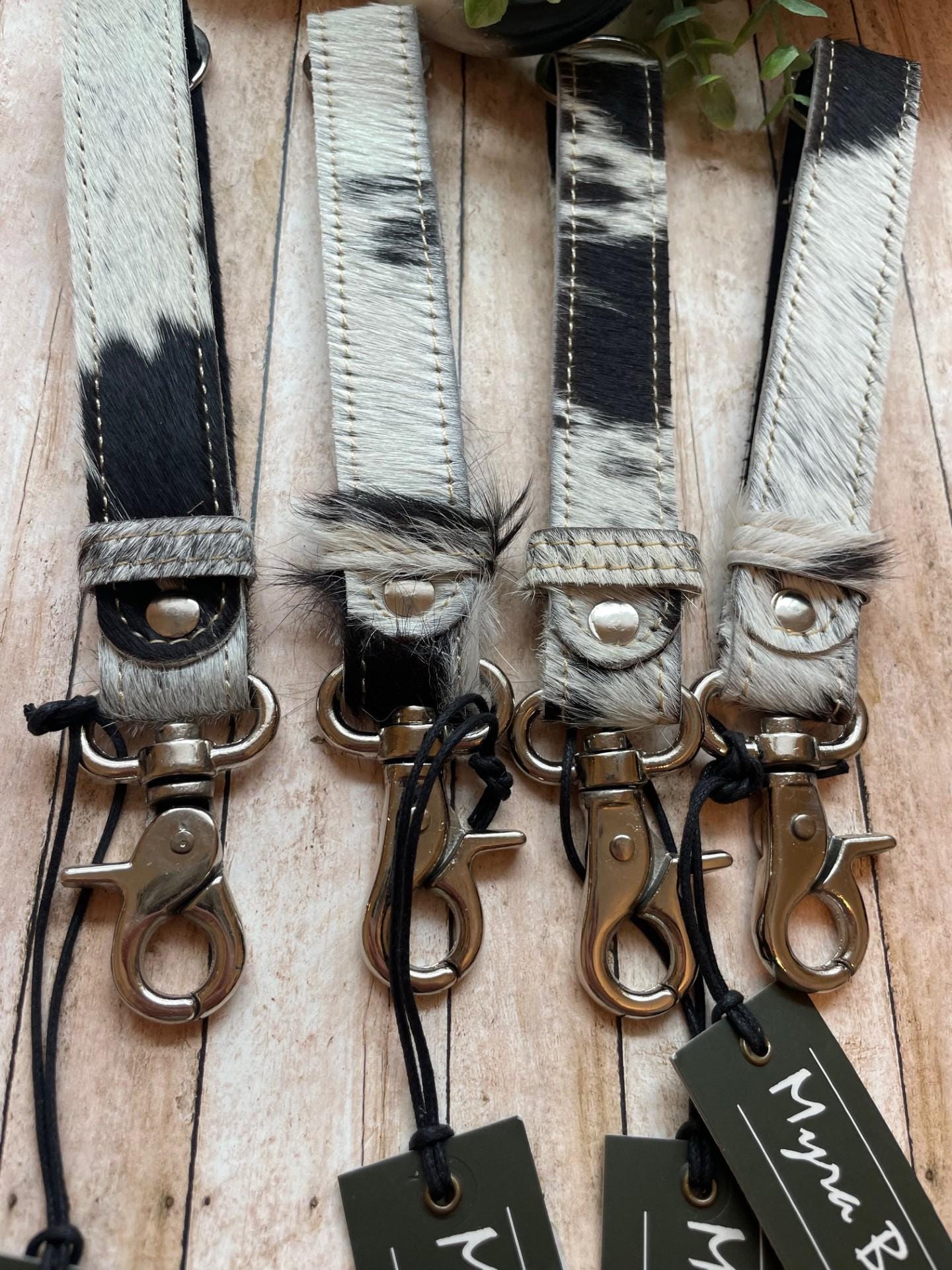 Wristlet Key Chain Strap Cowhide Leather Hair on Hide Western Key Ring ...