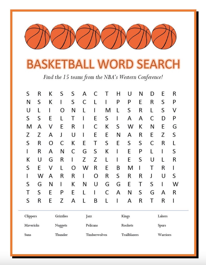 Printable Basketball Word Search Game - Etsy