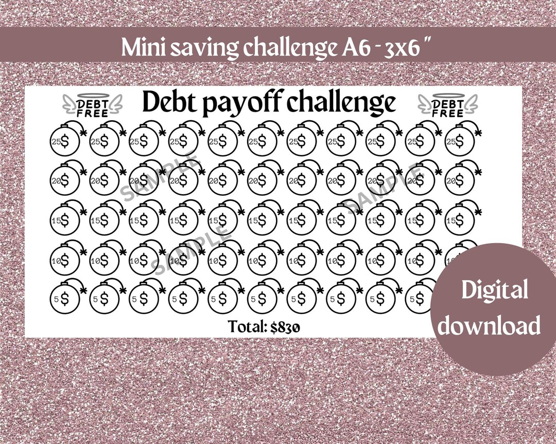 Mini Dept Payoff Savings Challenge, , 3x6",digital Download, PDF, Low ...