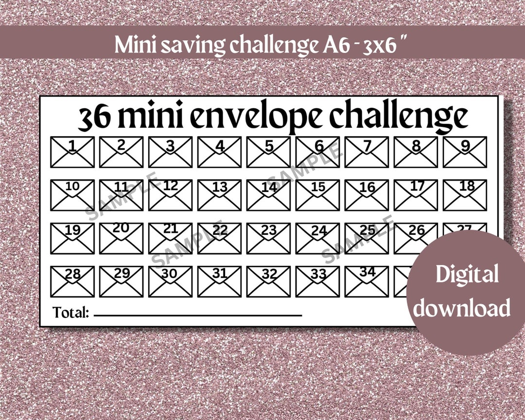 Mini 36 Envelope Challenge Savings Challenge, 3x6,digital Download, PDF ...