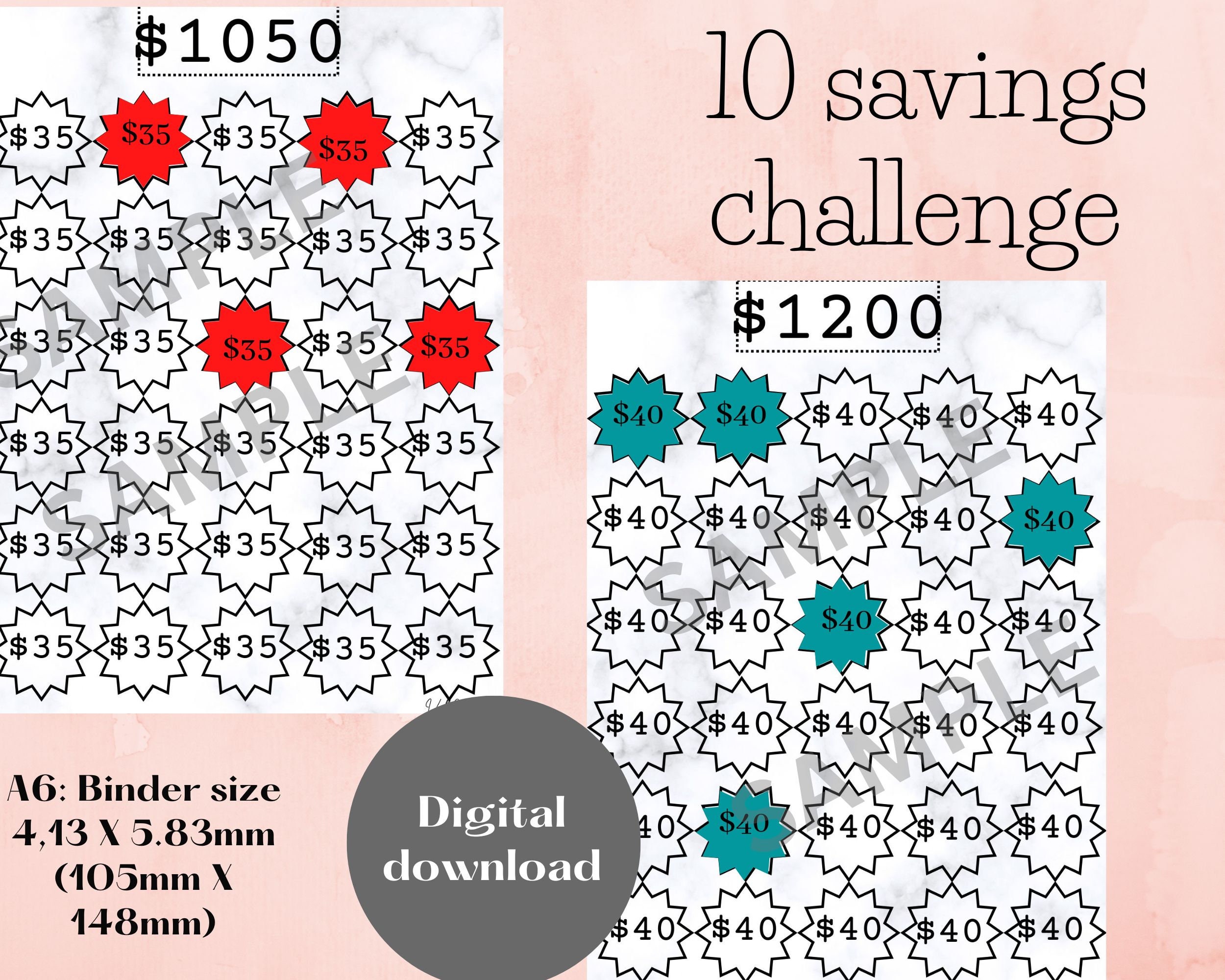 5 to 50 Saving Challenge Sheets Low Income Cash Stuffing 10 Sheets ...