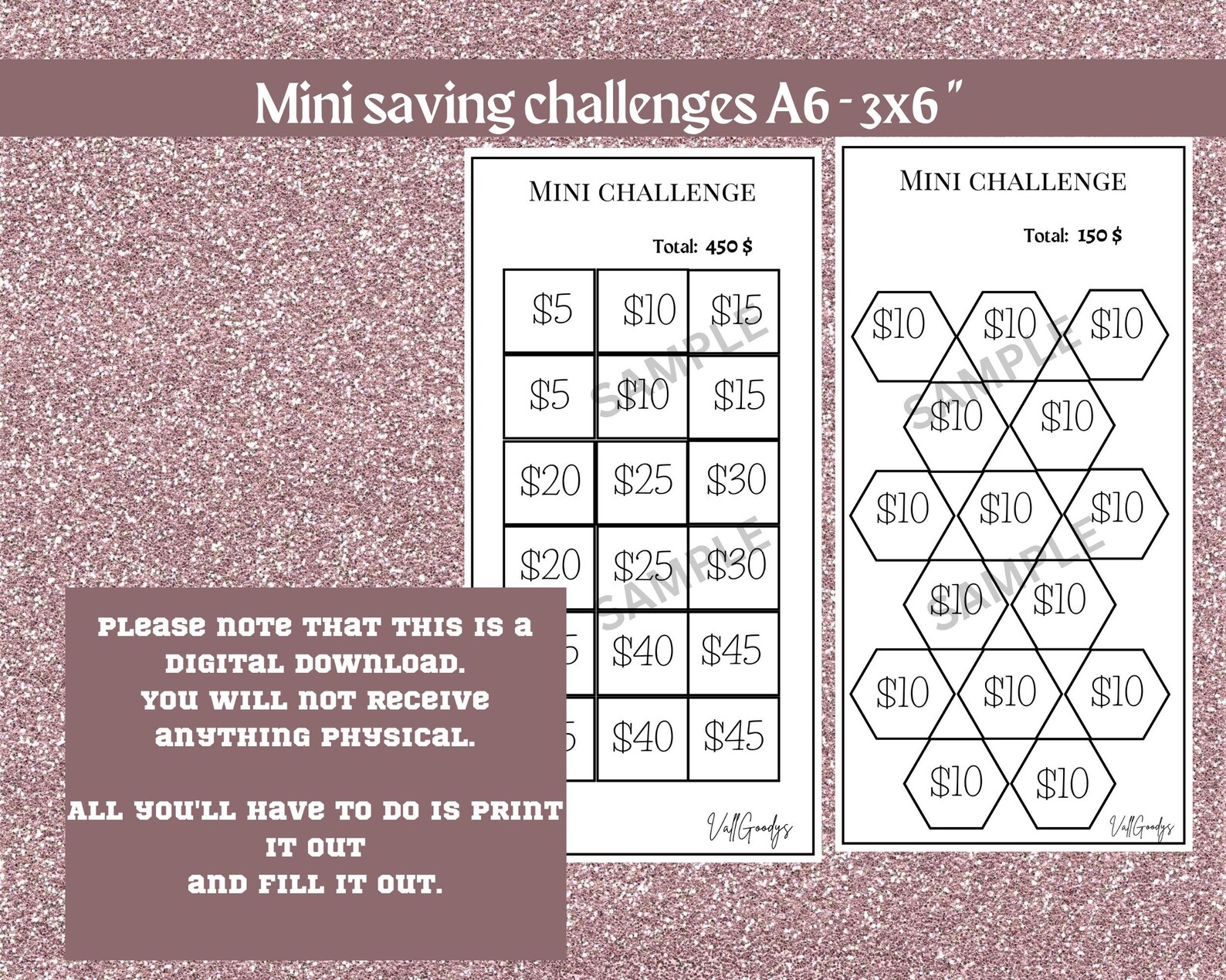 2 Mini Savings Challenges, up to 600, 3x6,digital Download, PDF, Low ...